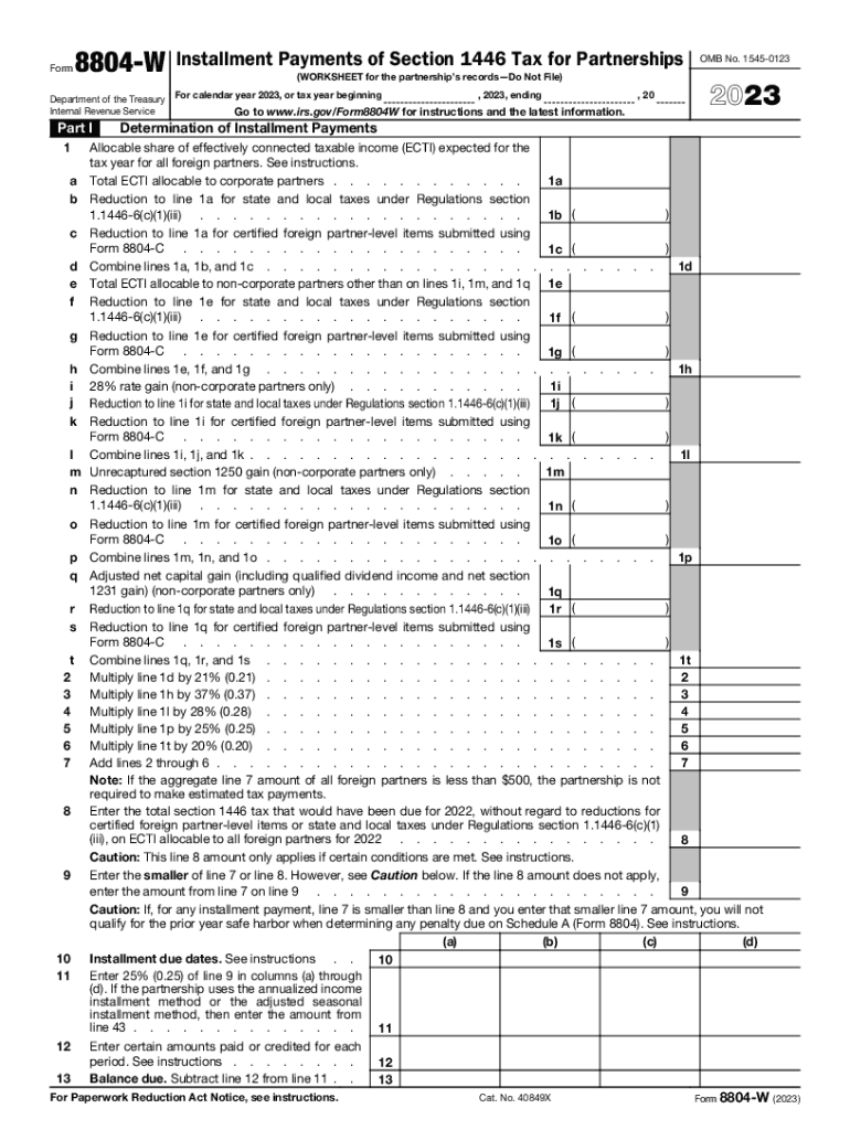 Fillable Online 2023 Form 8804-W (Worksheet). Installment Payments of ...