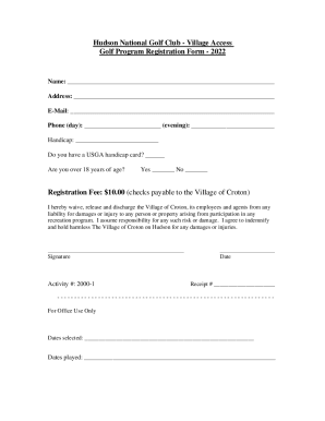 Fillable Online Hudson National Golf Club Registration Form Fax Email ...