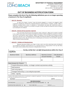 Fillable Online OUT OF BUSINESS NOTIFICATION FORM Fax Email Print ...