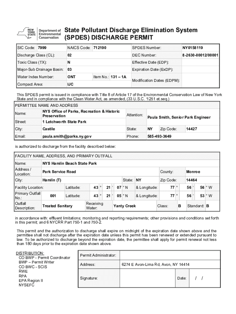 Fillable Online Draft SPDES Permit 8-2630-00012/00001. A draft DEC ...
