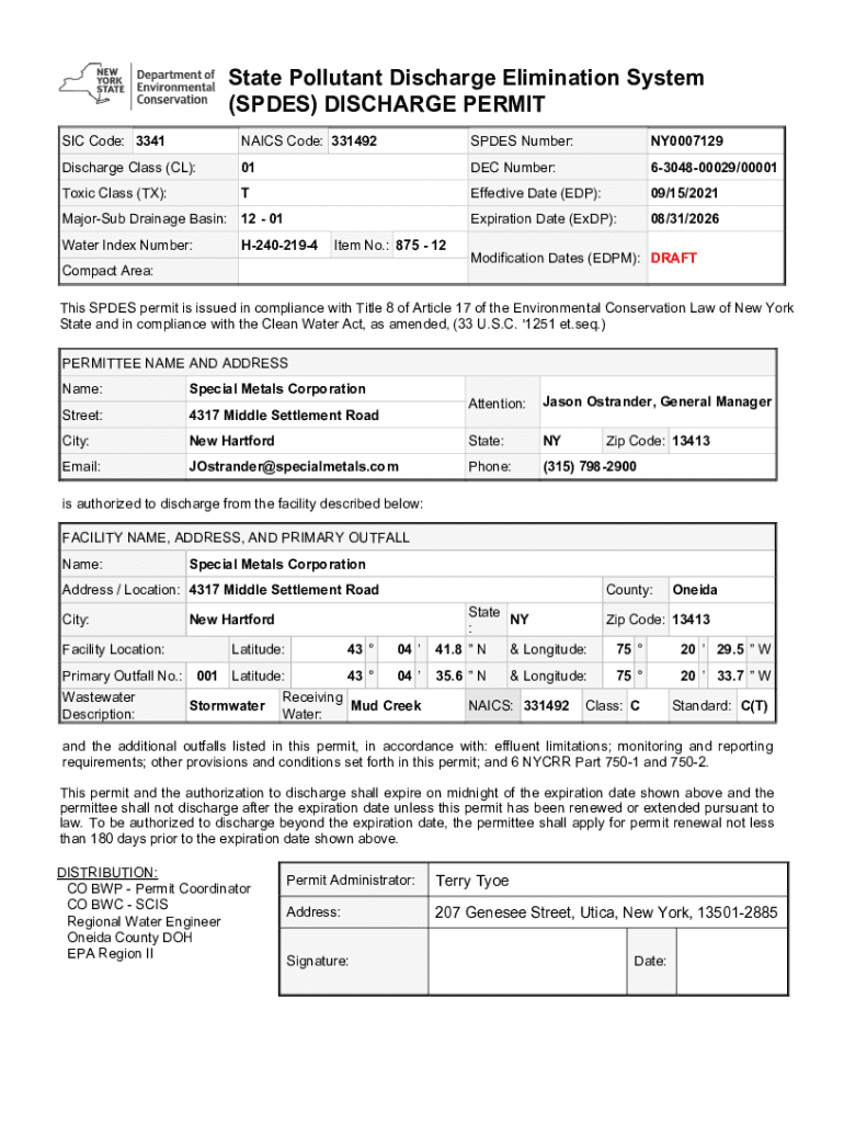 Fillable Online Draft SPDES Permit 6-3048-00029/00001. A draft DEC ...