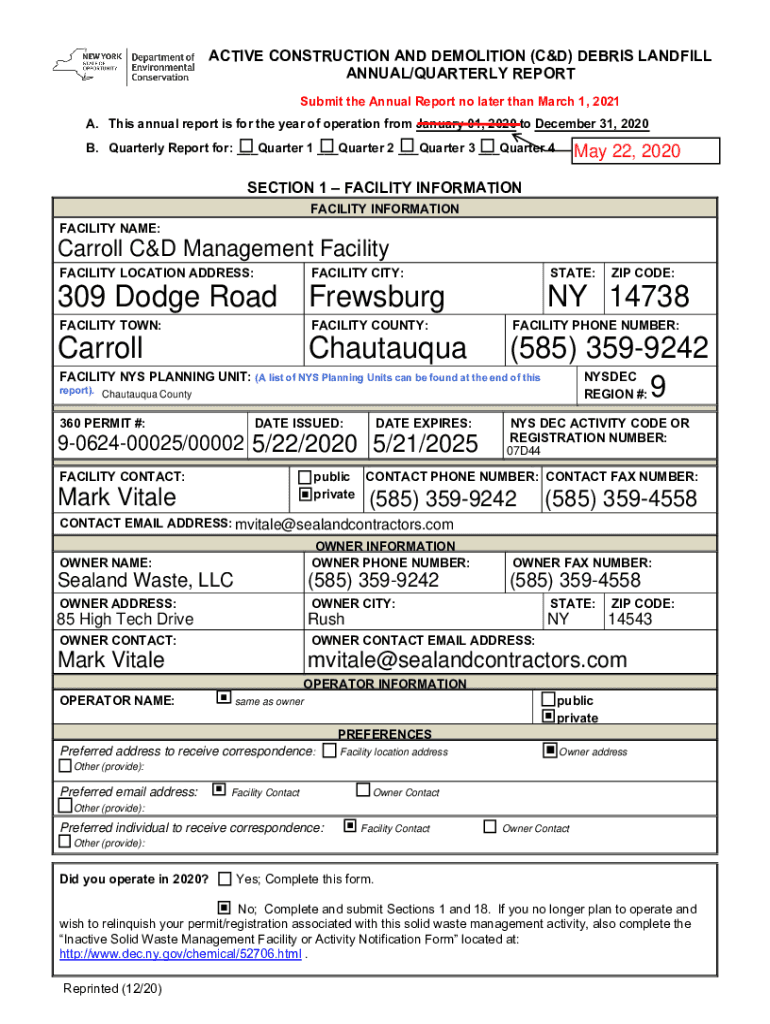 Fillable Online EnSol, Inc. Construction and Demolition Debris Landfill ...