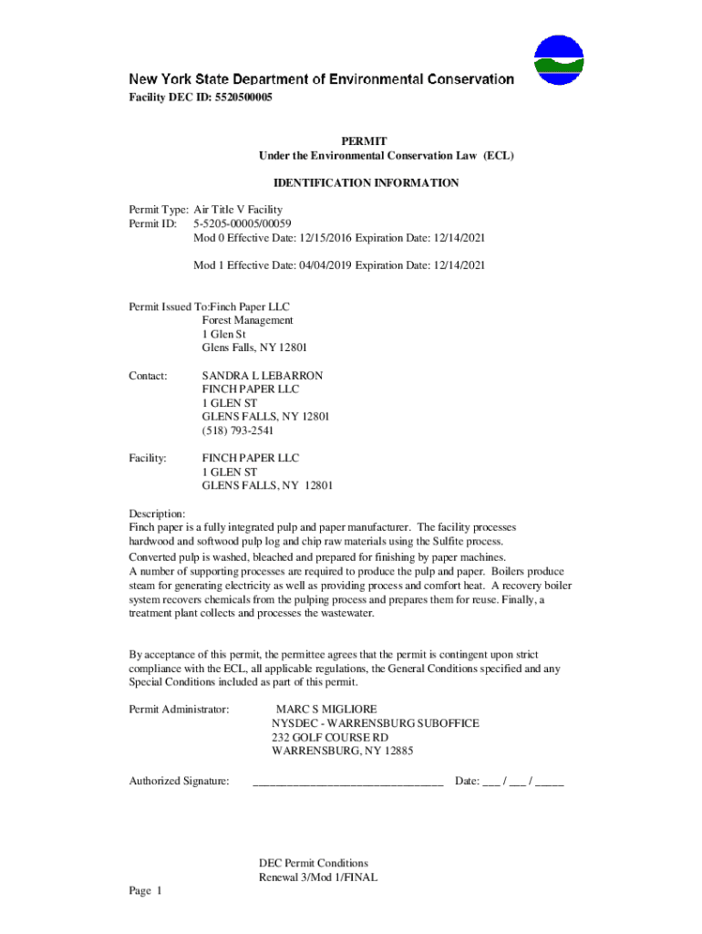 Fillable Online 5520500005 DEC Permit Conditions Renewal 3/Mod 1/FINAL ...