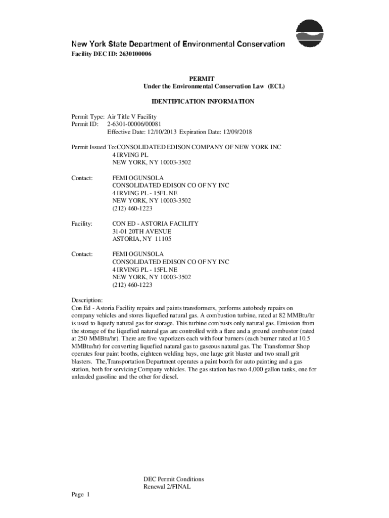 Fillable Online 2630100006 DEC Permit Conditions Renewal 2/FINAL Page ...