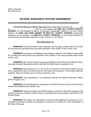 Fillable Online SCHOOL RESOURCE OFFICER AGREEMENT - Ben Hill County Fax ...