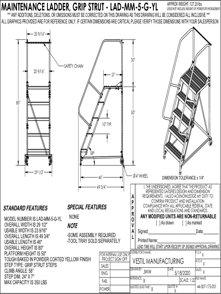 Fillable Online MAINTENANCE LADDER, GRIP STRUT - LAD-MM-5-G-YL Fax ...
