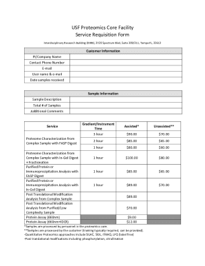 Fillable Online USF Proteomics Core Facility Service Requisition Form ...