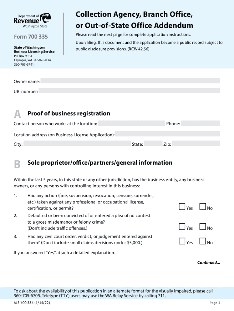 Fillable Online dor wa Collection Agency, Branch Office, or Out-of ...