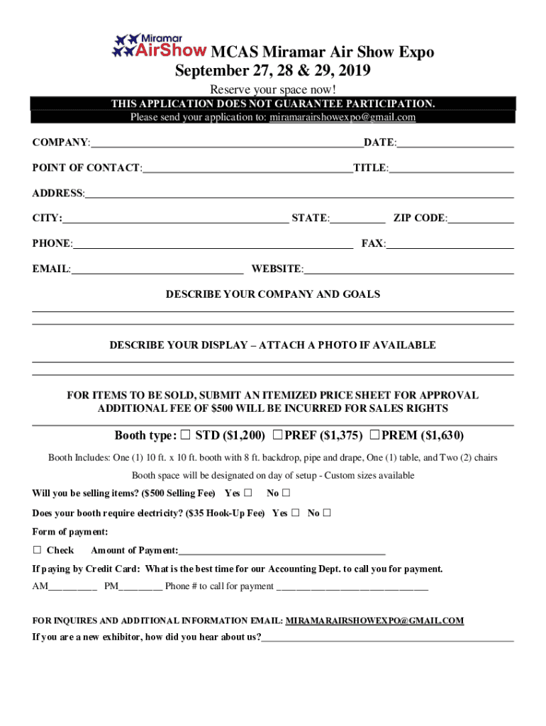 Fillable Online MCAS Miramar Airshow: Take to the SkiesUnited States ...