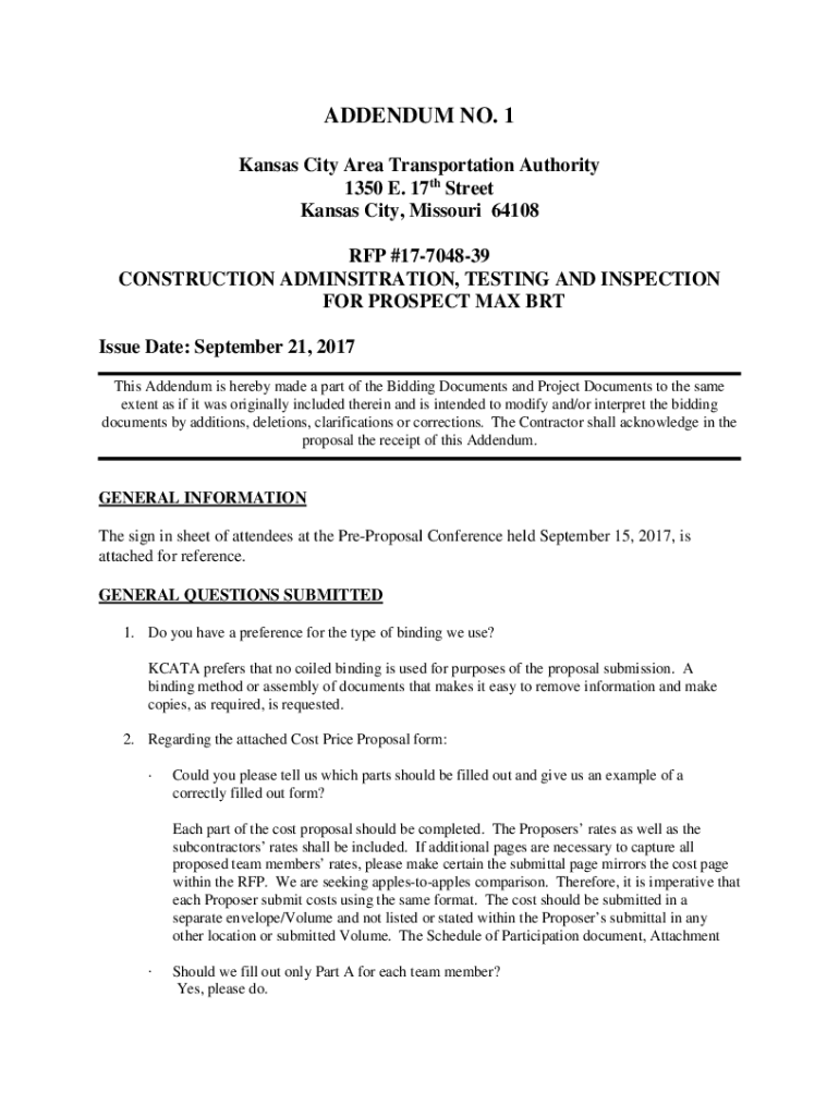 Fillable Online ADDENDUM NO. 1 Kansas City Area Transportation ...