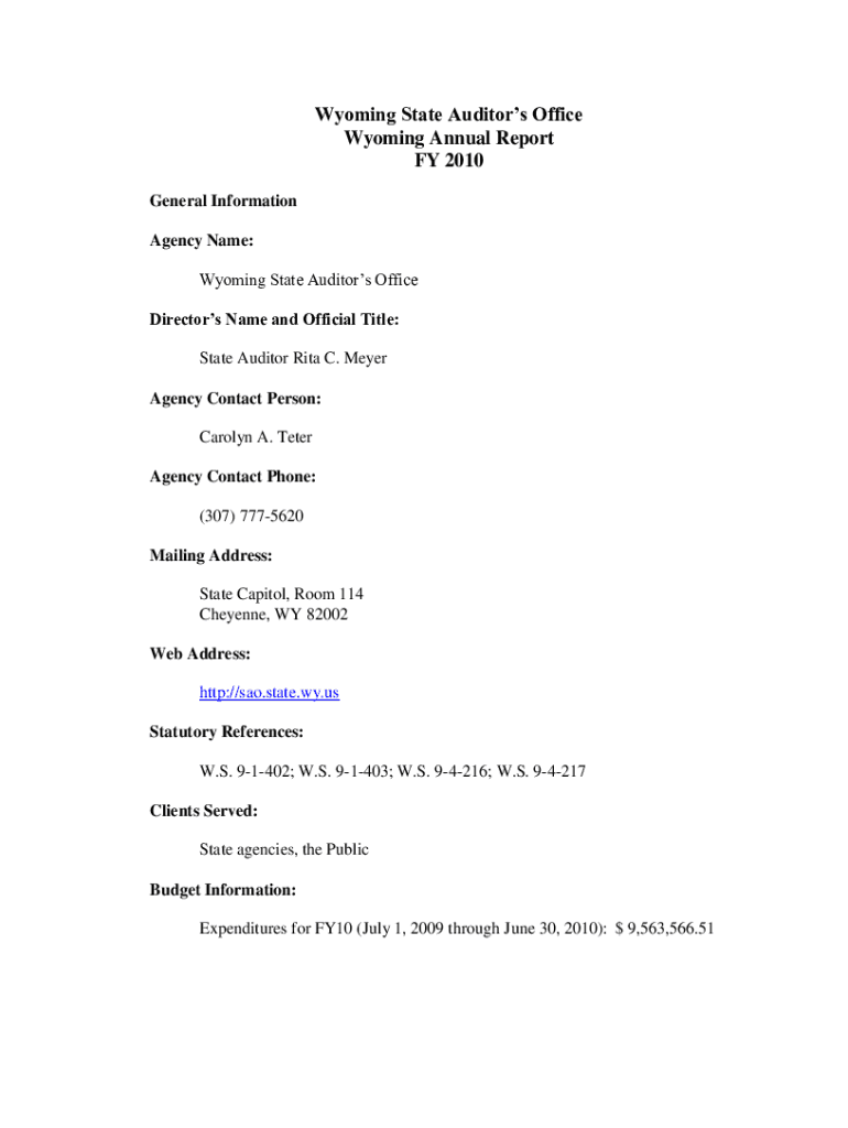 Fillable Online 2010-SAO-Annual-Report.pdf - Wyoming State Auditor's ...