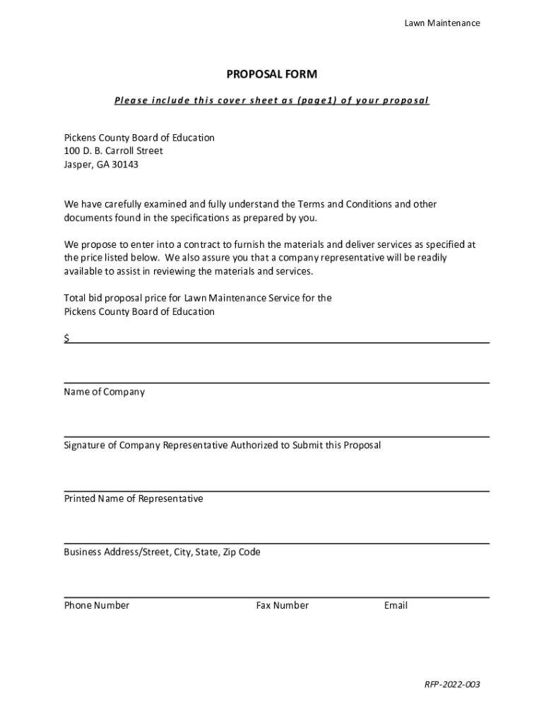 Fillable Online Lawn Maintenance Proposal Template - Download Free ...