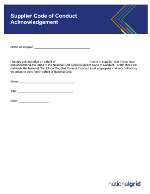 Fillable Online Supplier Code of Conduct Acknowledgement - National ...