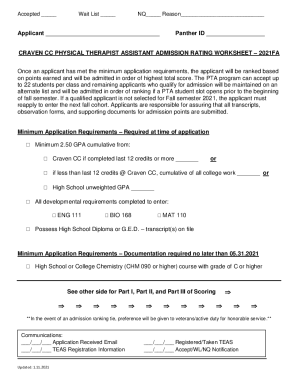 Fillable Online PTA-Adm-Rating-worksheet.pdf - Craven Community College Fax Email Print - pdfFiller
