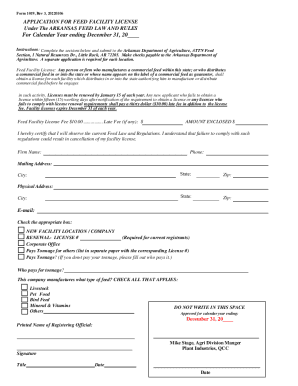 Fillable Online Form 1019 (Application For Feed Facility ...