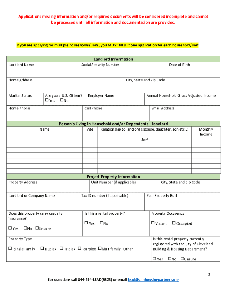 Fillable Online CHN Housing Partners LEAD Safe Home Program Application ...