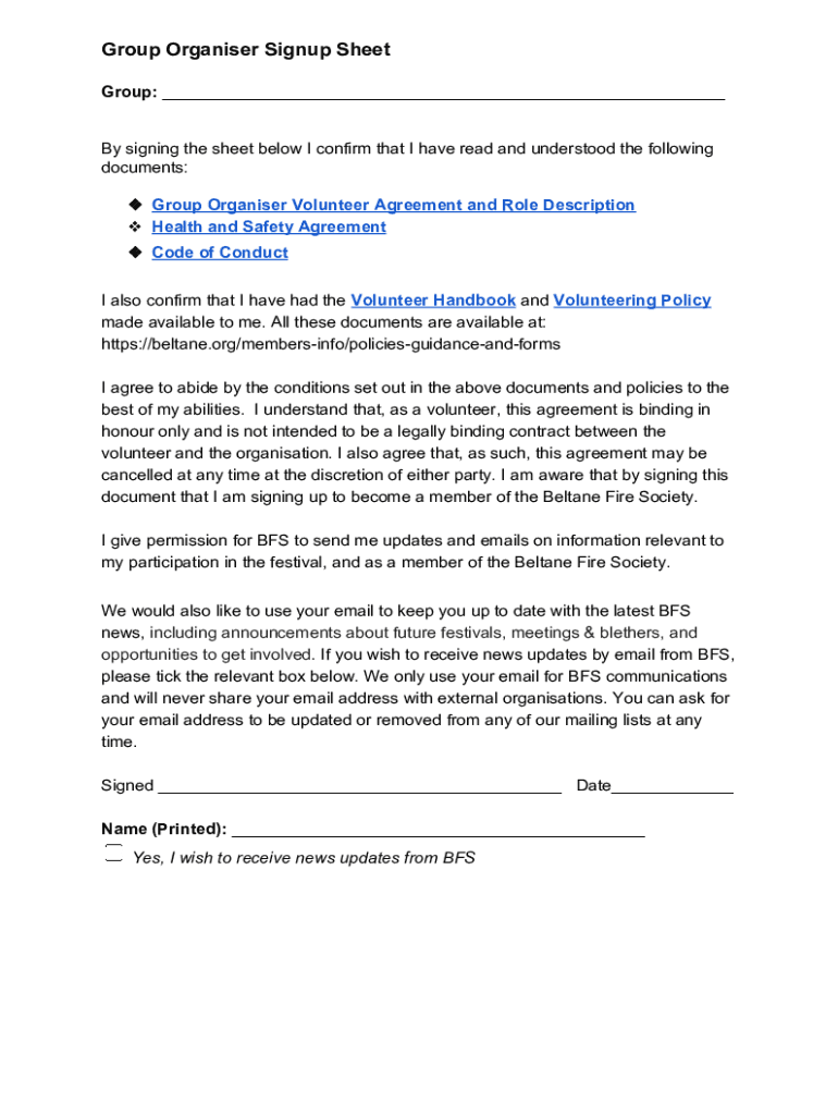 Fillable Online Group Organiser Signup Sheet - WordPress.com Fax Email Print - pdfFiller