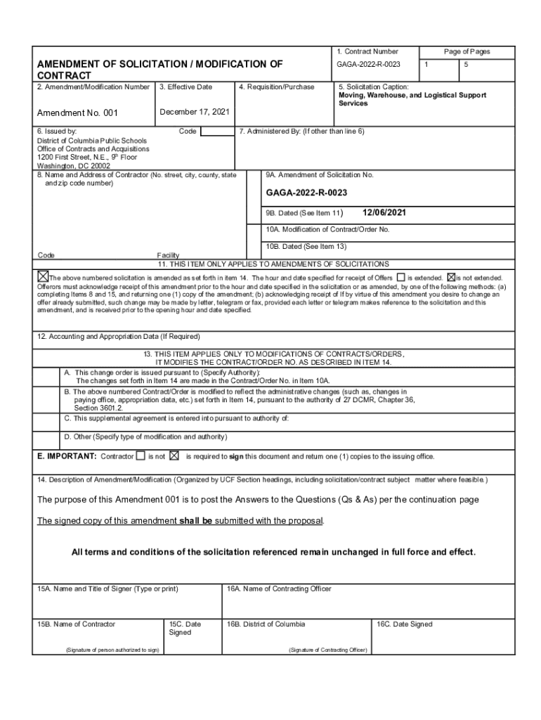 Fillable Online dcps dc AMENDMENT OF SOLICITATION / MODIFICATION ... -dcps - DC.gov Fax Email ...