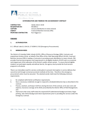 Fillable Online dcps dc DETERMINATION AND FINDINGS FOR AN EMERGENCY ...
