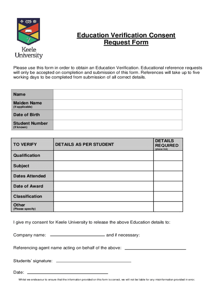 Fillable Online Education Verification Consent Request Form Fax Email Print - pdfFiller