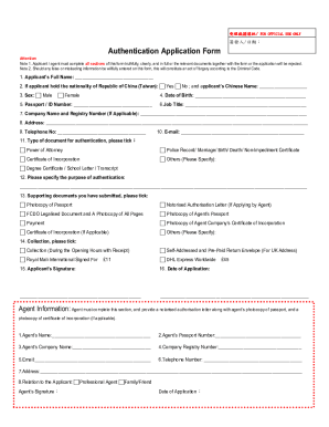 Fillable Online FOR OFFICIAL USE ONLY Authentication Application Form ...
