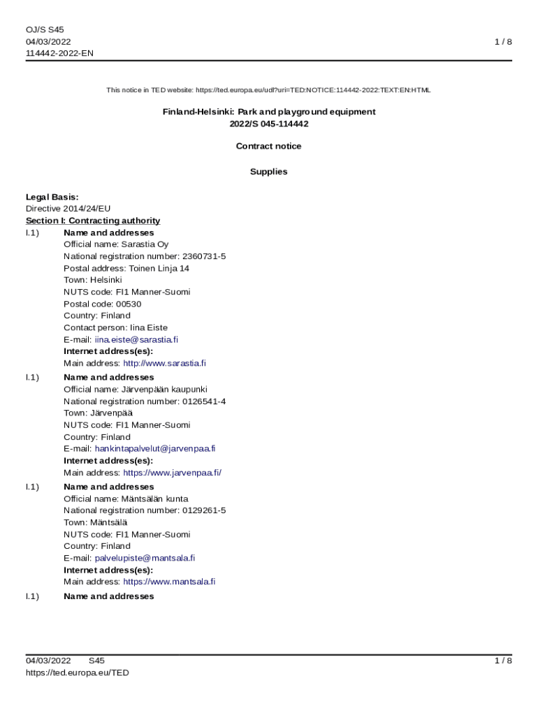 Fillable Online Legal Basis: 04/03/2022 1 / 8 Section I: Contracting authority 2022/S ... Fax ...