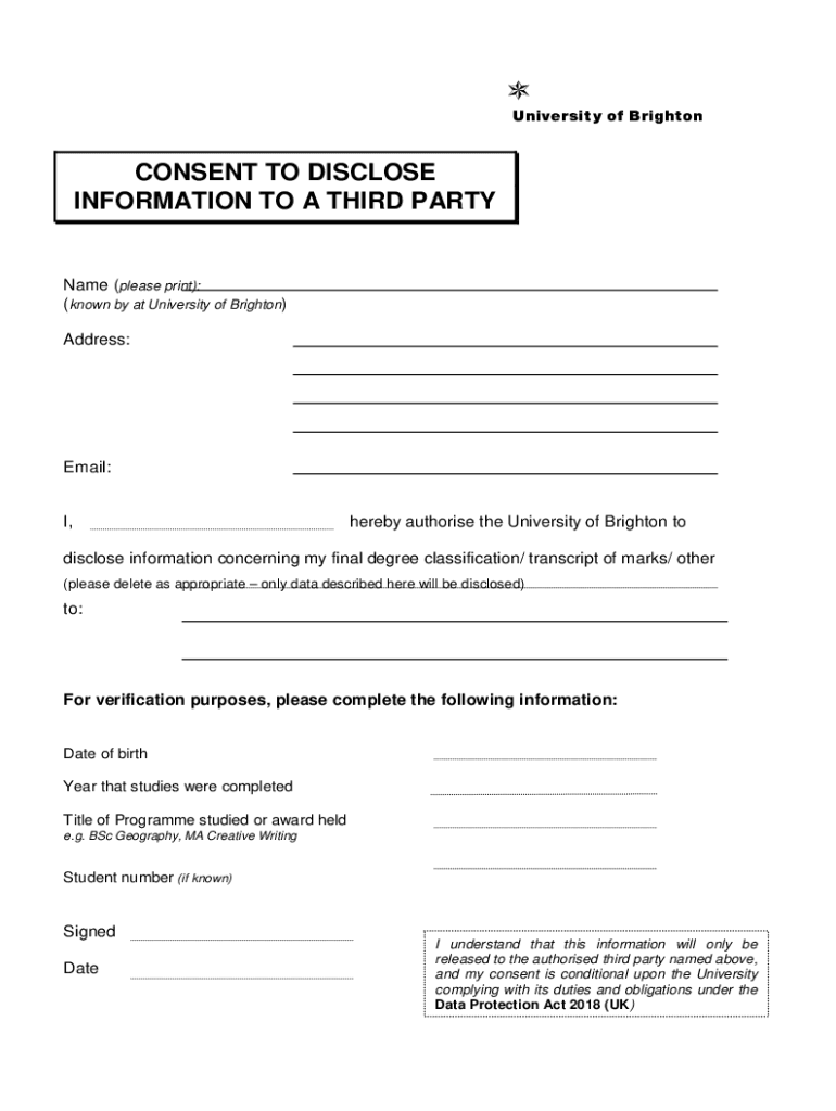 Fillable Online Fillable Consent to Disclose Personal Information to a ...