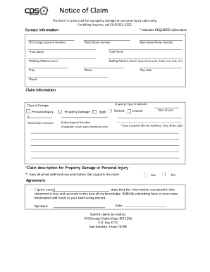 Fillable Online Claim Form - English - CPS Energy Fax Email Print - pdfFiller
