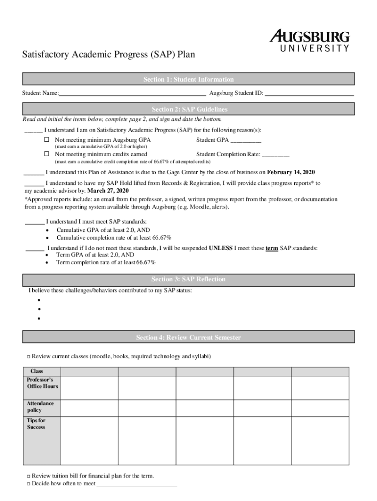 Fillable Online Satisfactory Academic Progress (SAP) Plan Fax Email Print - pdfFiller