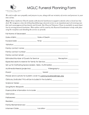 Fillable Online Free Funeral Planning Worksheet Forms (WordPDF)How to ...