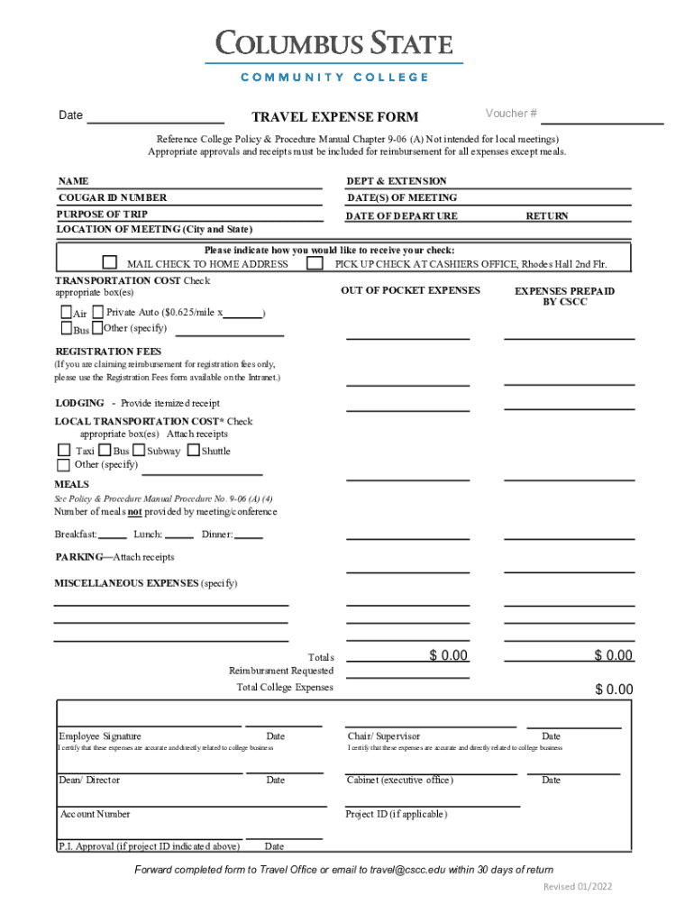 Fillable Online Travel Expense Form Fax Email Print - pdfFiller