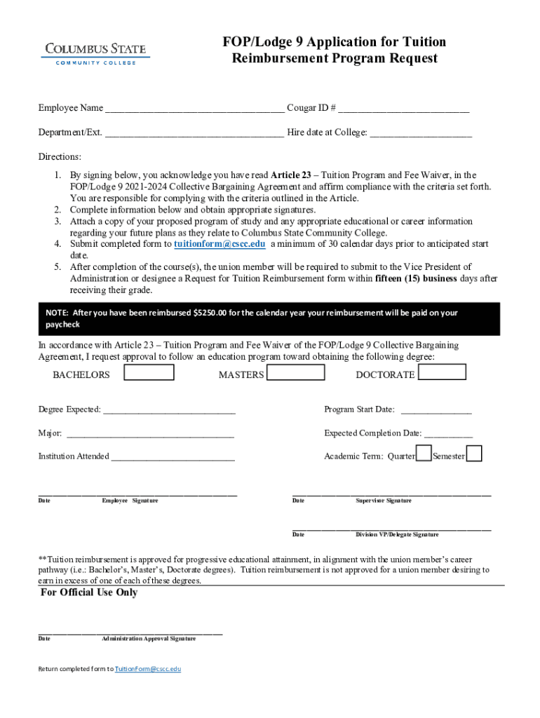 Fillable Online FOP/Lodge 9 Application for Tuition Reimbursement Program Request Fax Email ...