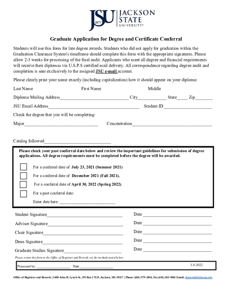 Fillable Online Students will use this form for late degree awards Fax Email Print - pdfFiller