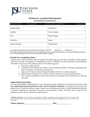 Fillable Online Petition for Academic Reinstatement - Jackson State ...