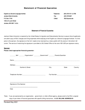 Fillable Online Statement of Financial Guarantee - Jackson State ...