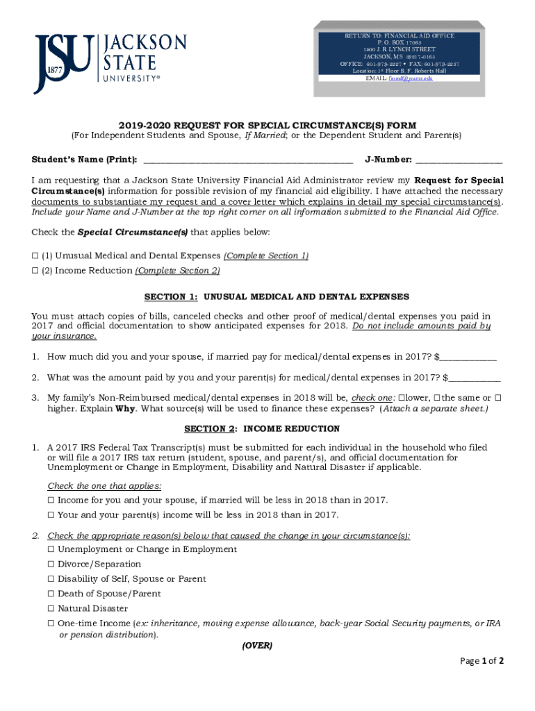 Fillable Online 2019-2020 Request for Special Circumstance(s) Form Fax Email Print - pdfFiller