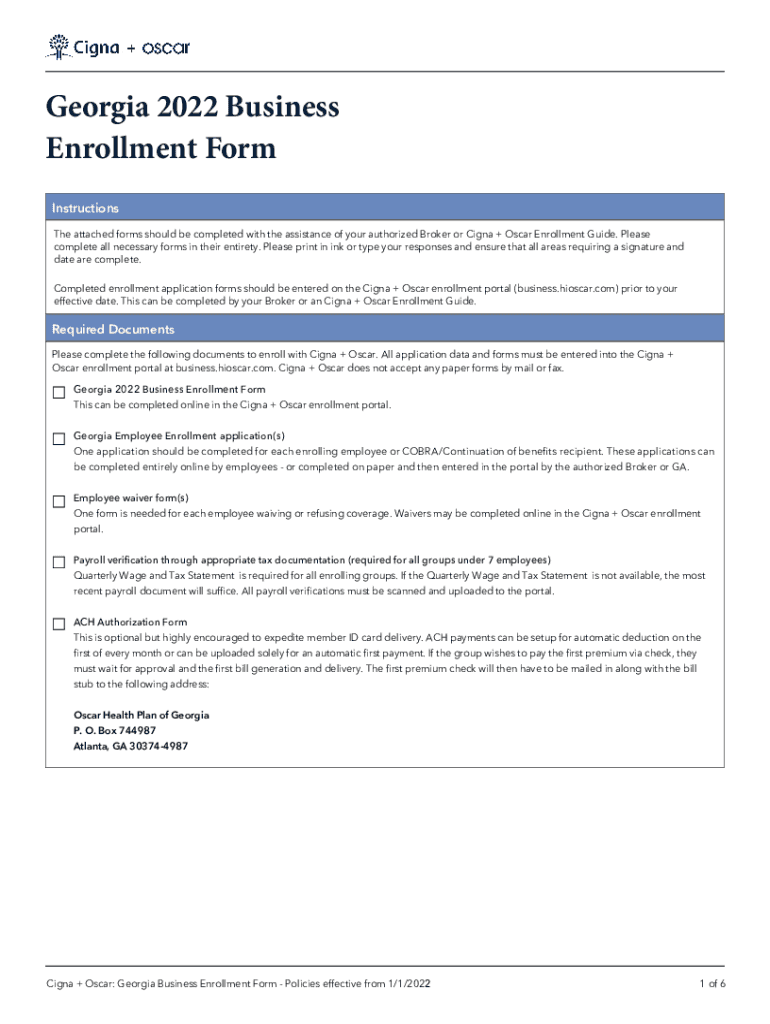 Fillable Online Georgia 2022 Business Enrollment Form Fax Email Print ...