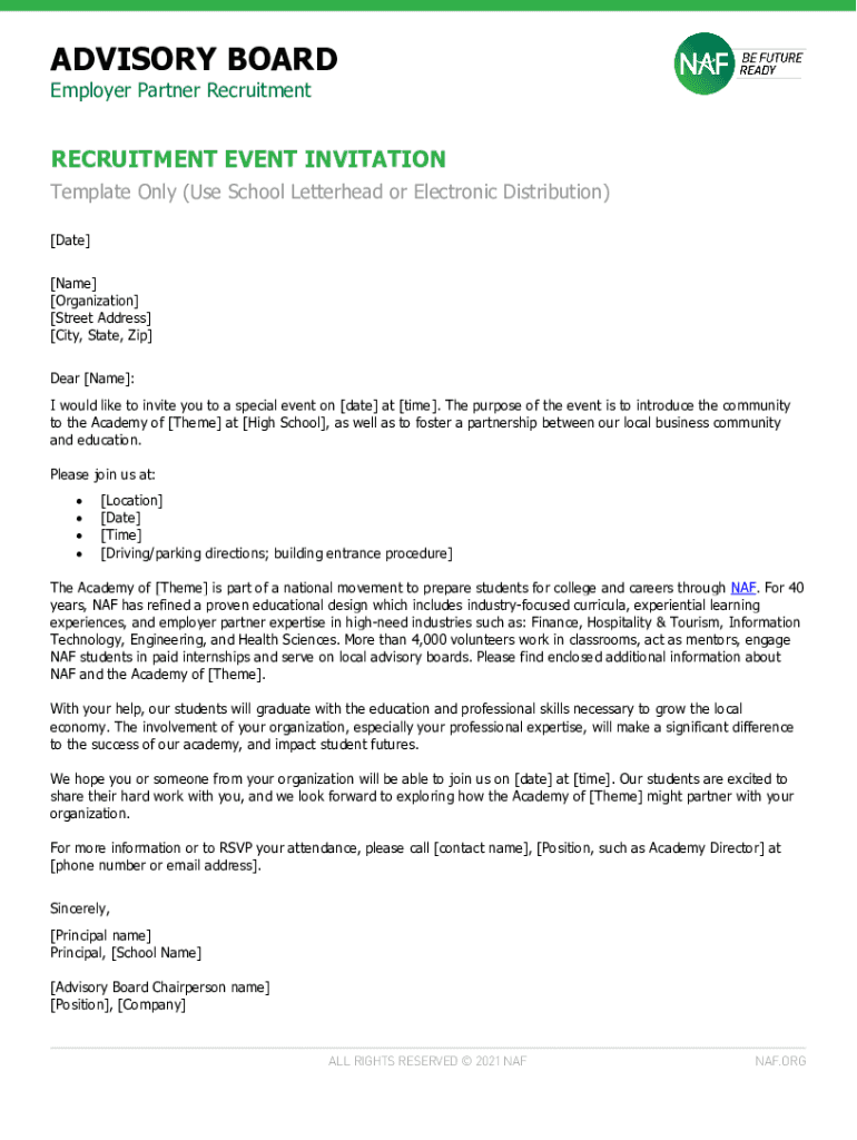 Fillable Online Advisory Board Invitation Letter Sample for College ...