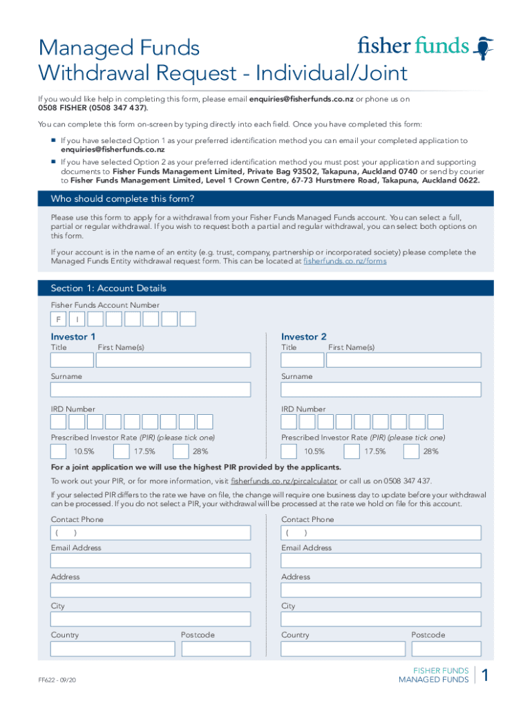 Fillable Managed Funds Withdrawal Request - Individual Joint (Accident: Fill out & sign online ...
