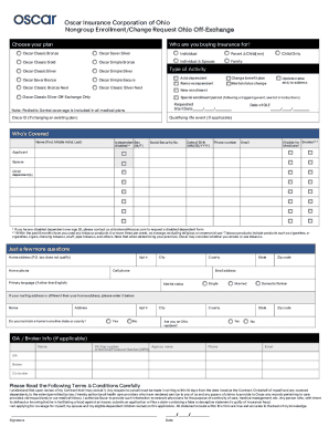 Fillable Online Oscar Insurance Corporation of Ohio Nongroup Enrollment ...