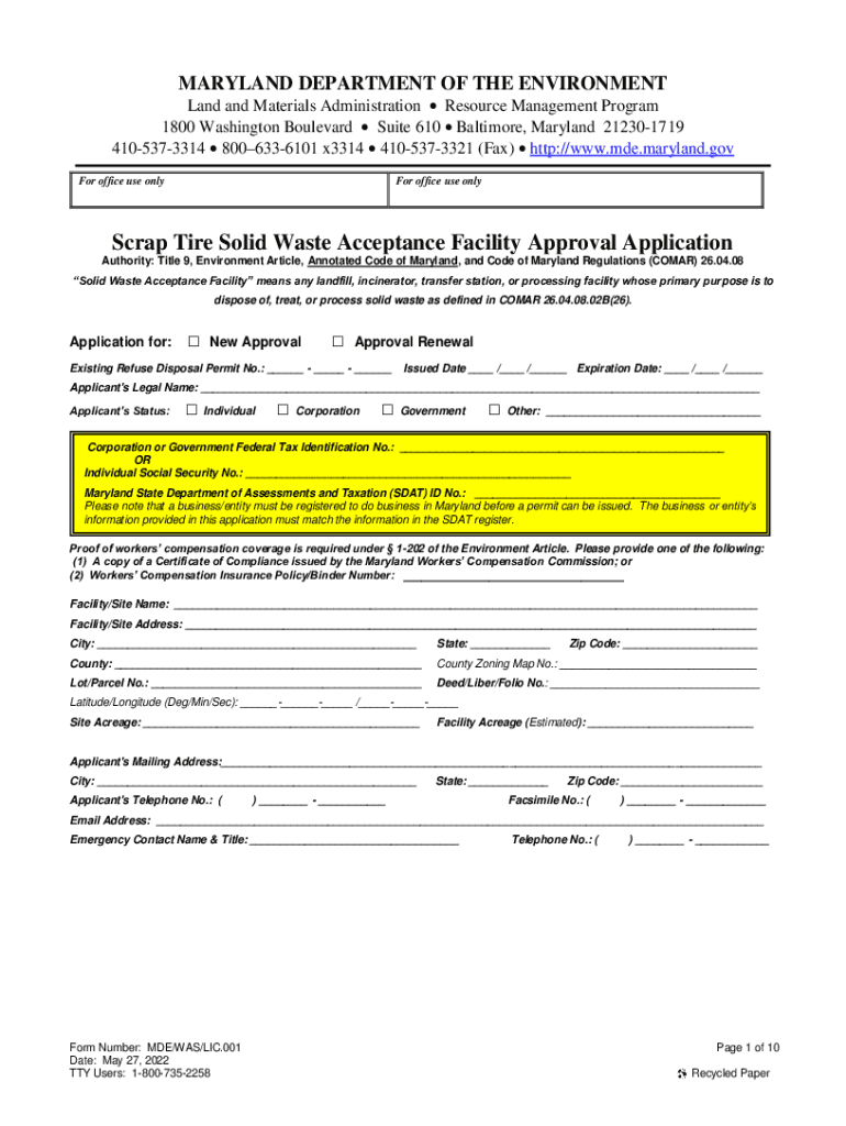 Fillable Online mde maryland Solid Waste Management in Maryland ...