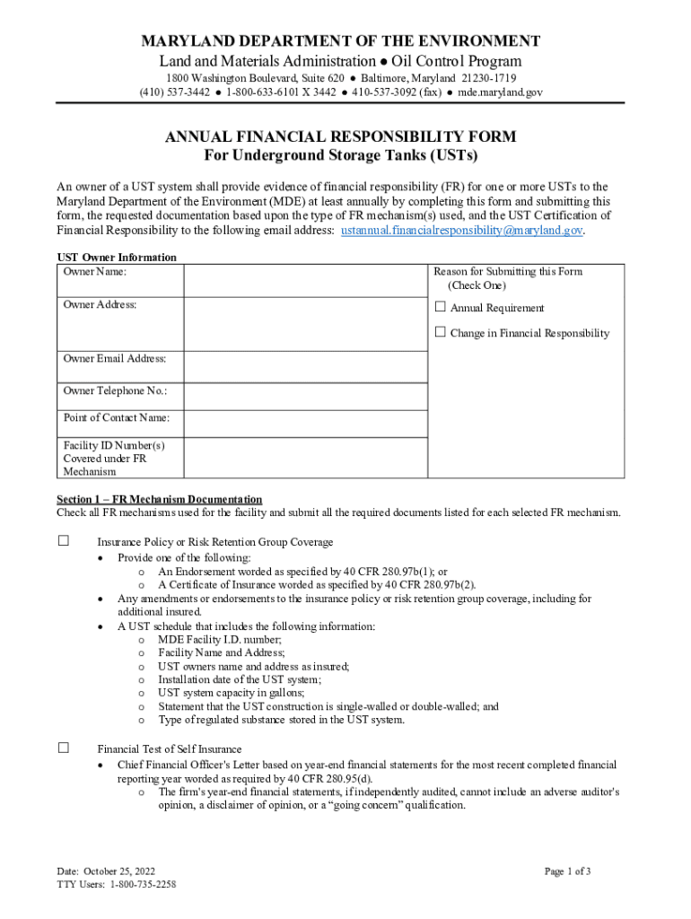 Fillable Online mde maryland MDE Oil Control Program - Department of the Environment Fax Email ...