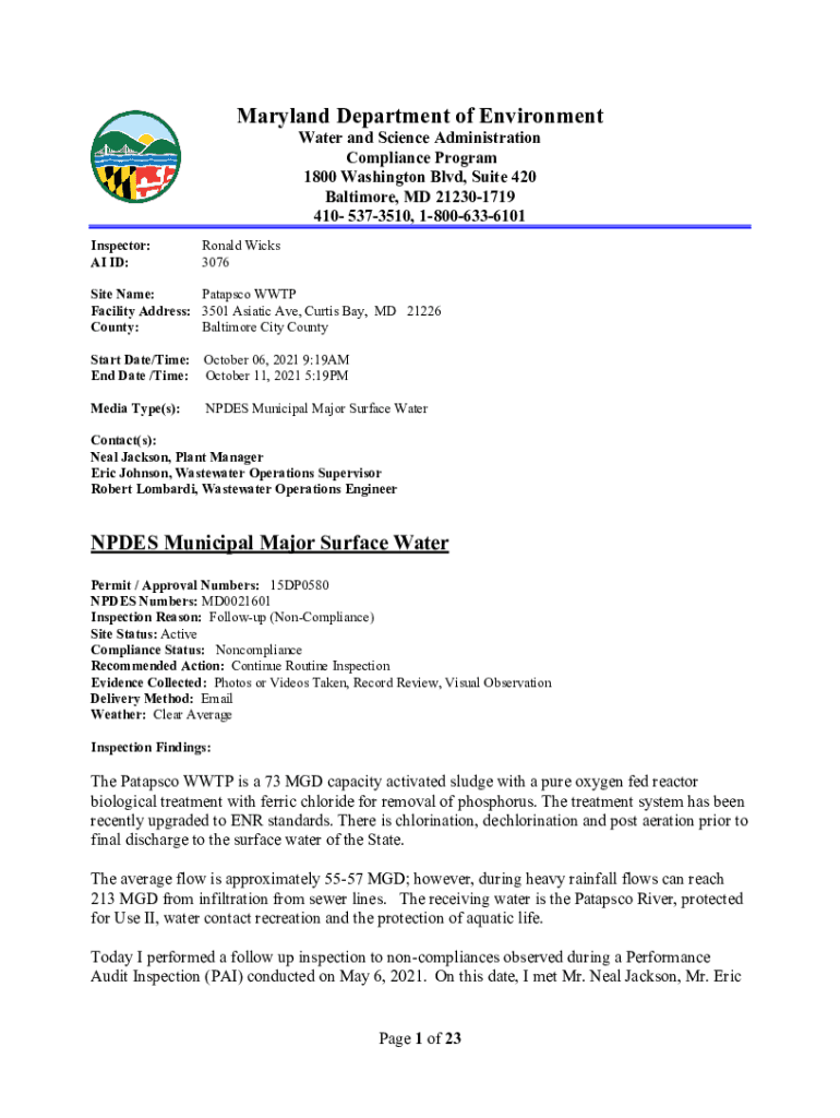 Fillable Online mde maryland Water Quality Certifications - Maryland ...