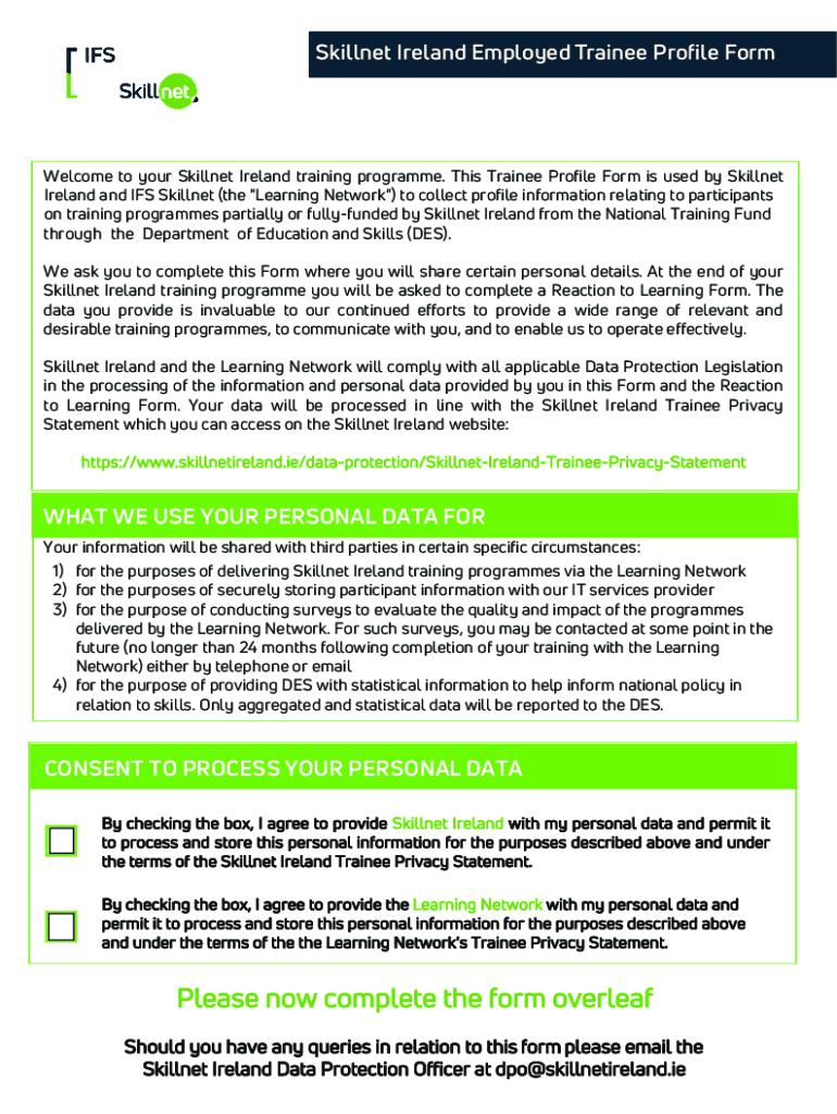 Fillable Online Registration Form with IFS Skillnet Funding Fax Email ...