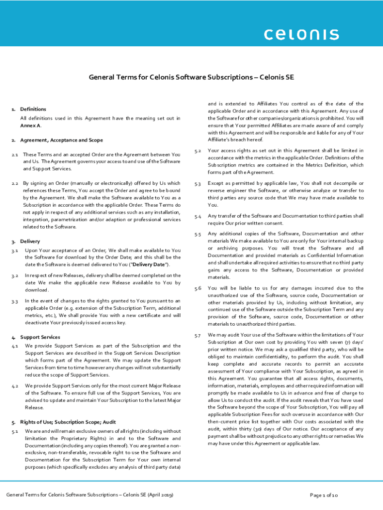 Fillable Online General Terms for Celonis Software Subscriptions Fax Email Print - pdfFiller