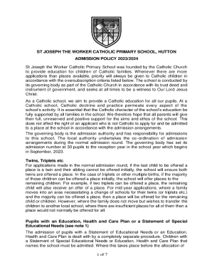 Fillable Online st joseph the worker catholic primary school, hutton Fax Email Print - pdfFiller