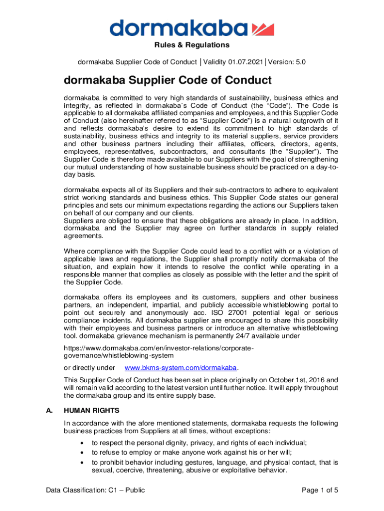 Fillable Online assets.ctfassets.nety0dk4vkszqeh2uxN4LtBW4dormakaba Supplier Code of Conduct Fax ...