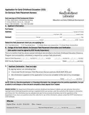 Fillable Online Application for Early Childhood Education (ECE) On-Campus Field ... Fax Email ...