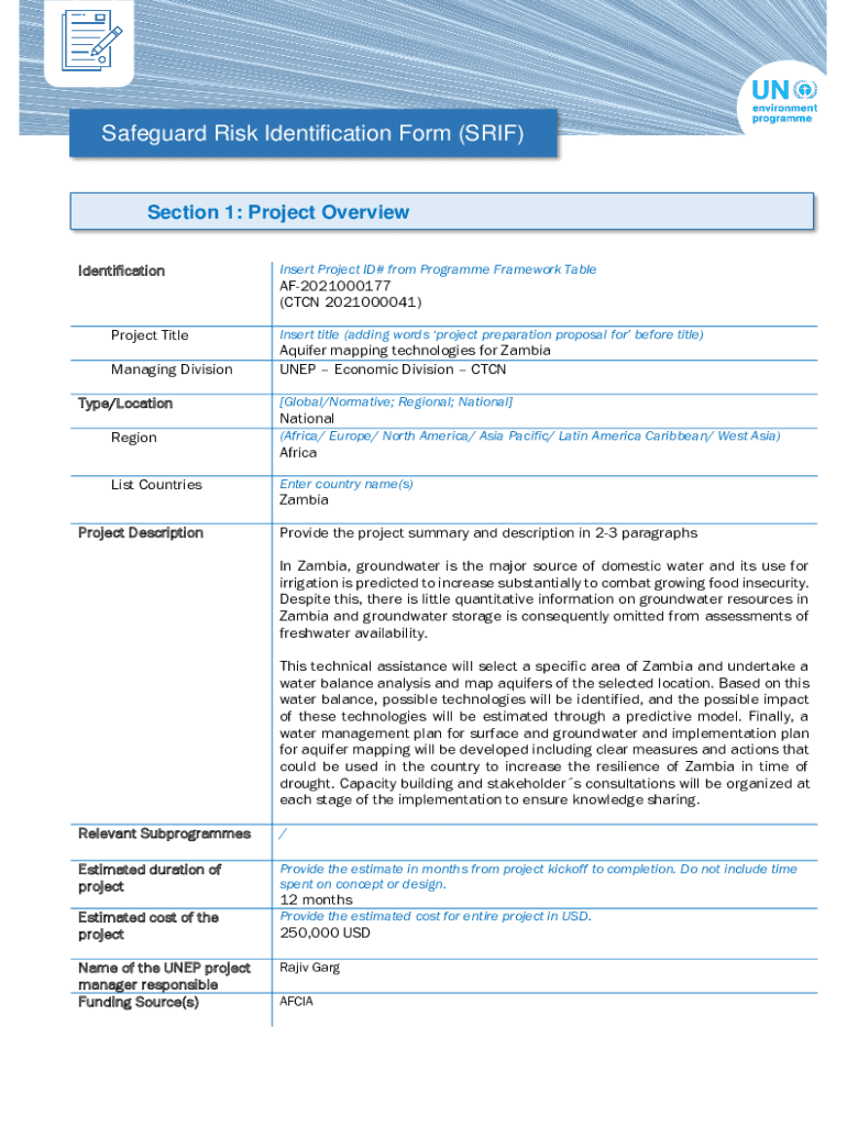 Fillable Online Safeguard Risk Identification Form (SRIF) - CTCN Fax ...