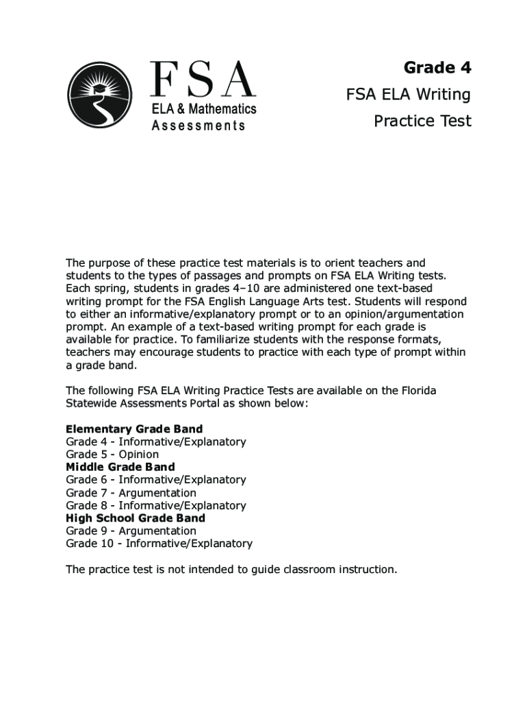 Fillable Online Grade 7 FSA ELA Writing Practice Test - fsassessments ...
